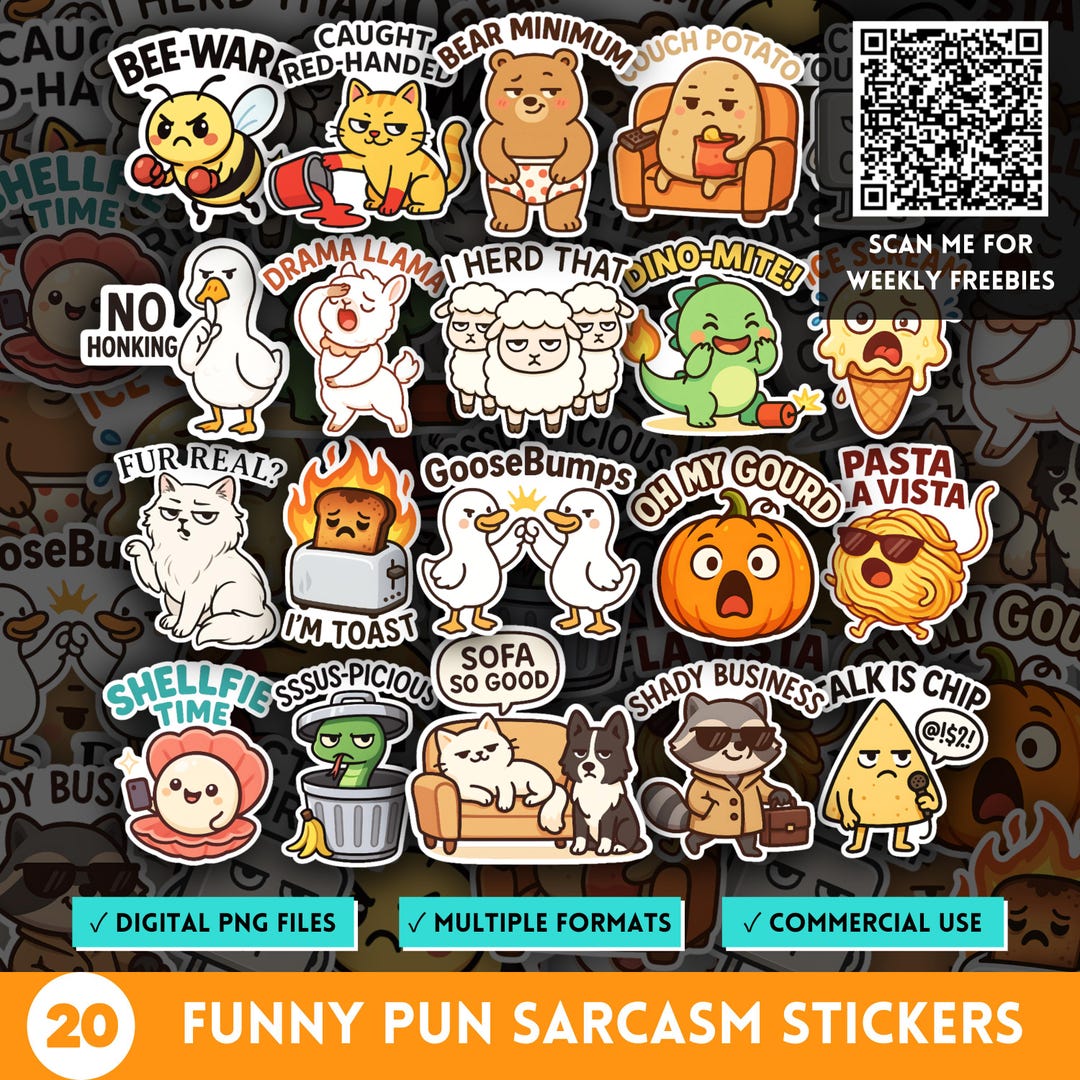 Funny Pun Sarcasm Quote Stickers, Cartoon Adult Humor PNG, Kawaii ...