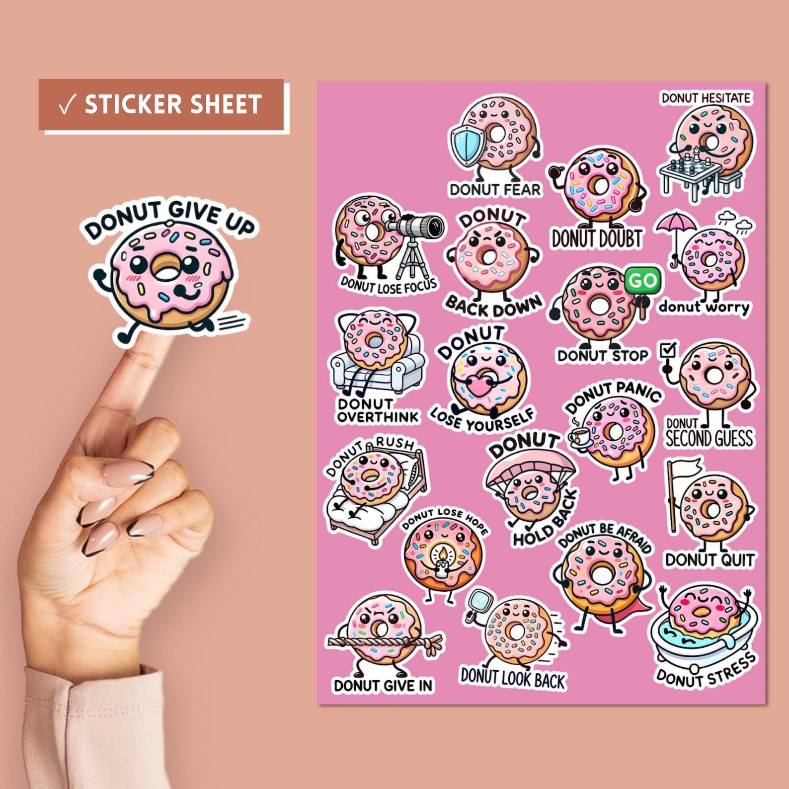 Kawaii Donut Food Pun Motivational PNG Stickers, Cartoon Self Care ...