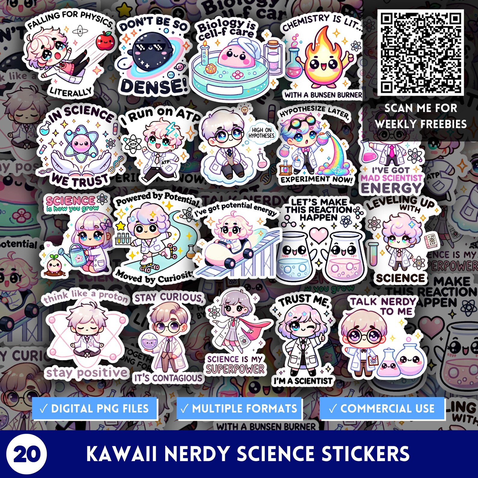 Kawaii Nerdy Science Stickers, Funny Uplifting Inspiring Quote, Science ...