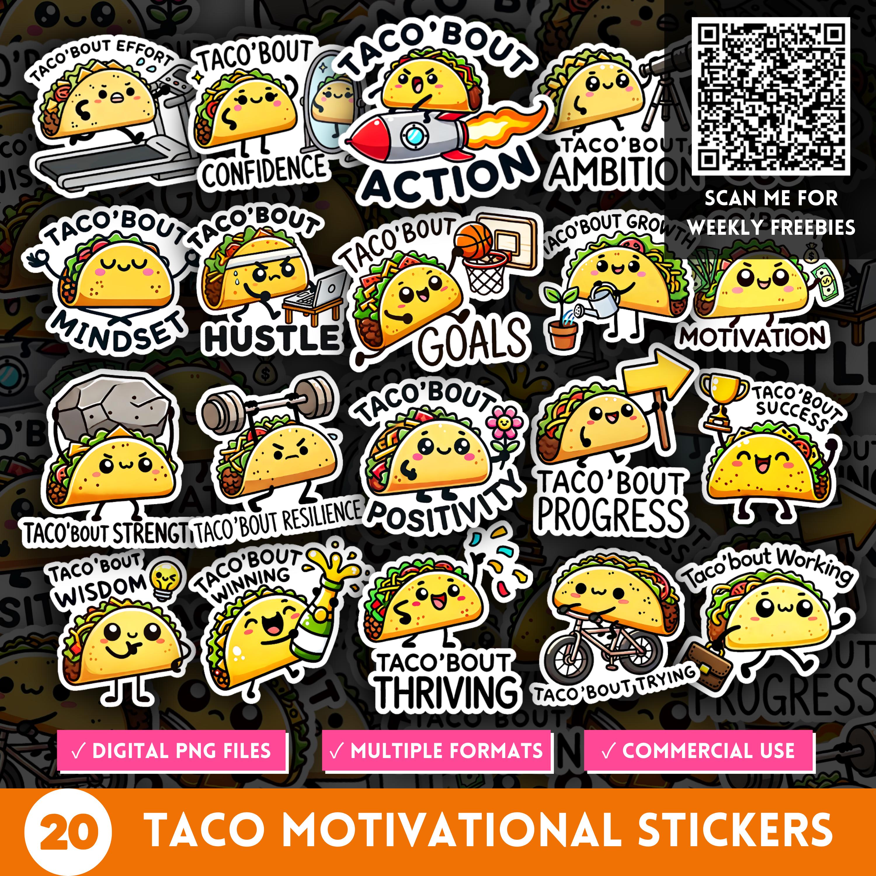 Kawaii Taco Food Pun Motivational PNG Stickers, Cute Growth & Self ...
