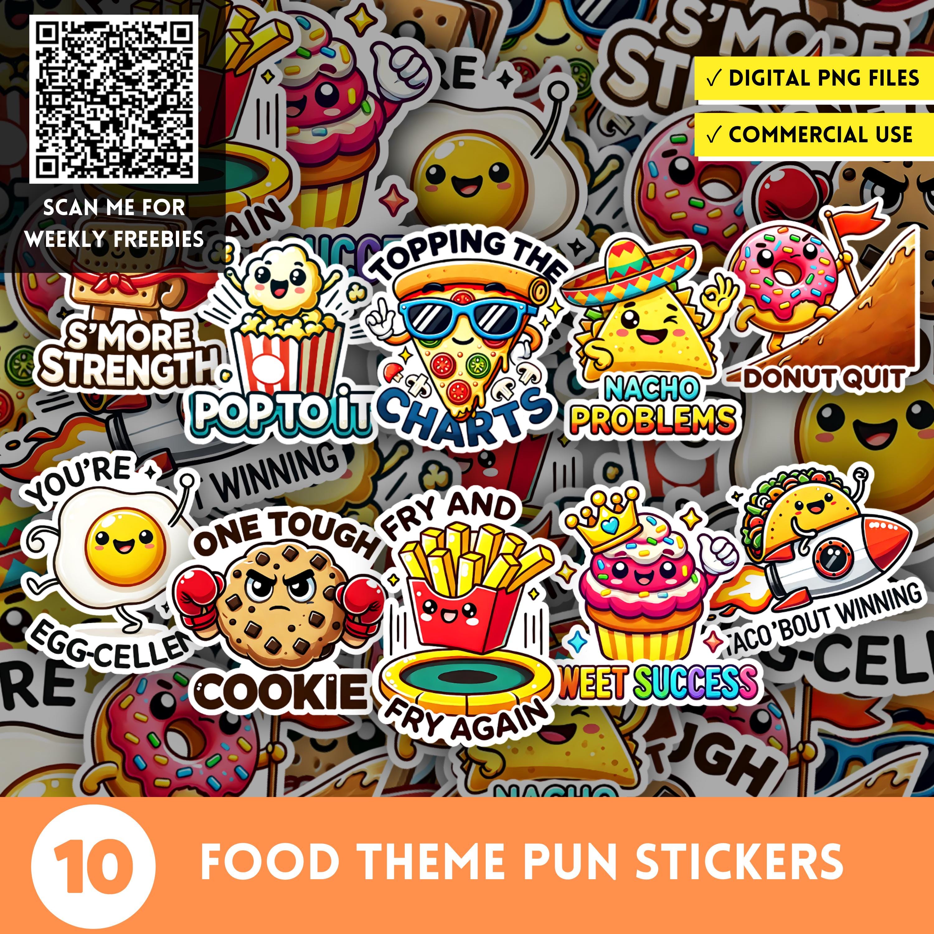 Funny Food Theme Pun Affirmation Stickers, Fast Food & Snack Clipart ...