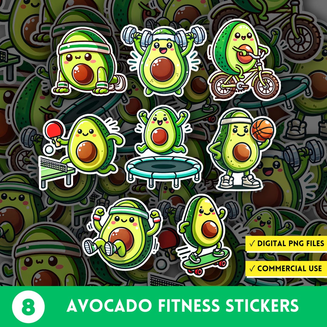 Kawaii Avocado Fitness PNG Stickers, Gym Rat Exercises PNG, Cartoon ...