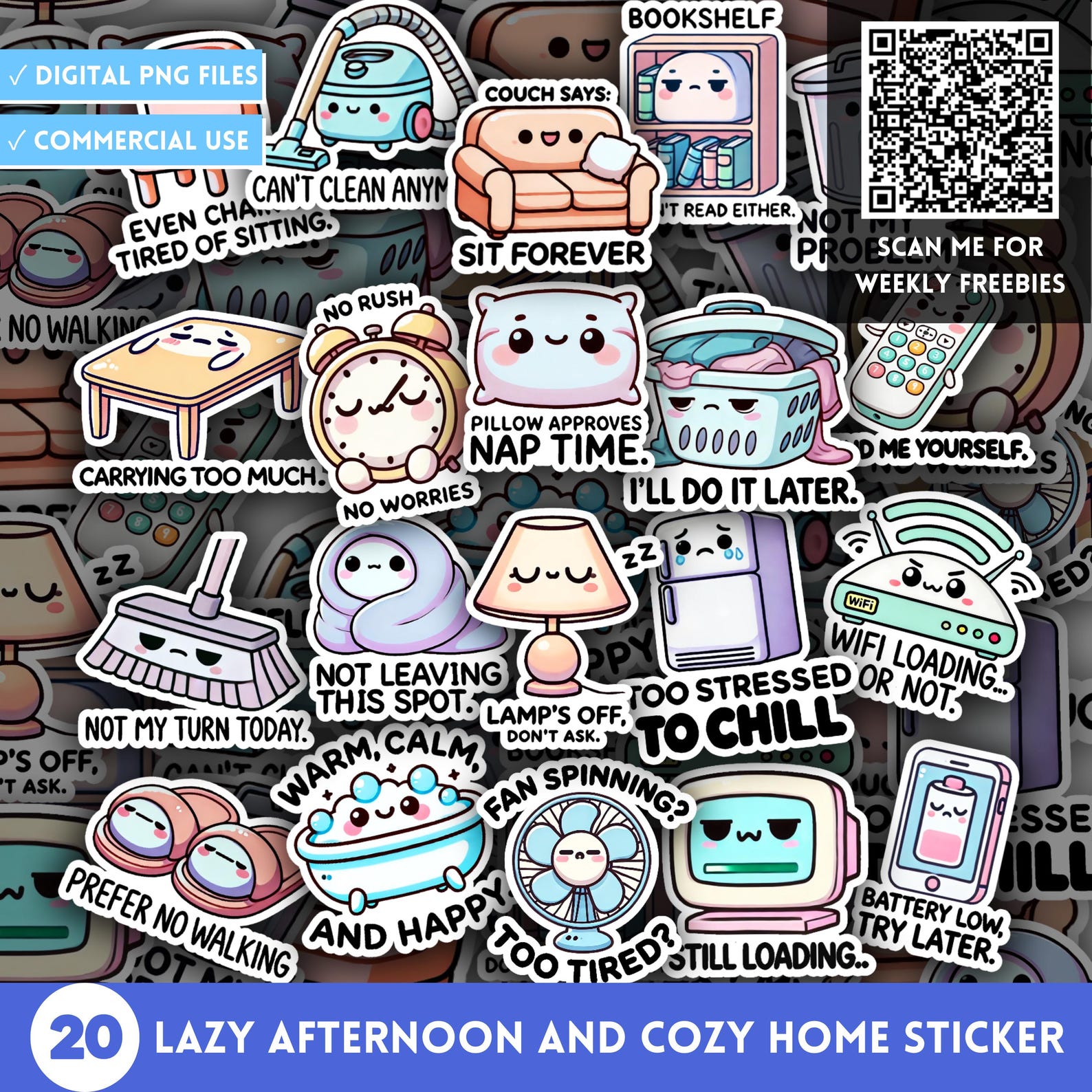 Lazy Afternoon and Cozy Home Sticker, Kawaii Sarcastic Sticker, Funny ...