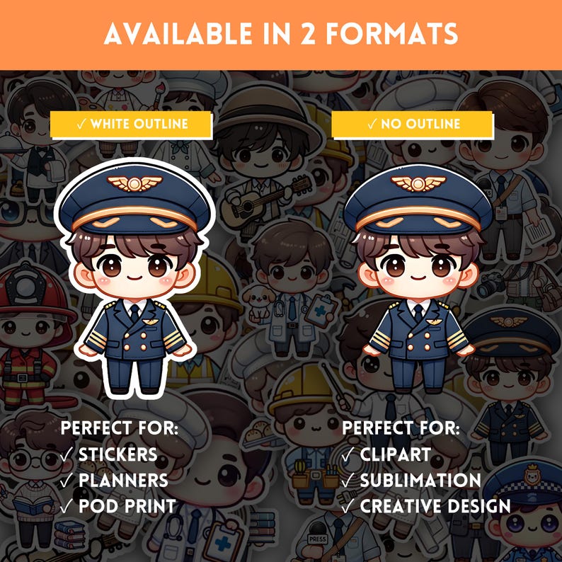Male Chibi Character Occupation Stickers PNG, Inspiring Kawaii Sticker ...
