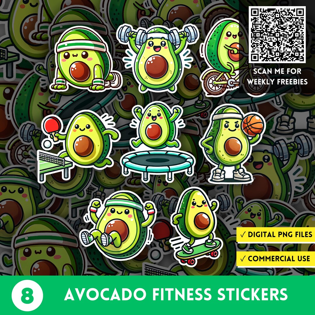 Kawaii Avocado Fitness PNG Stickers, Gym Rat Exercises PNG, Cartoon ...