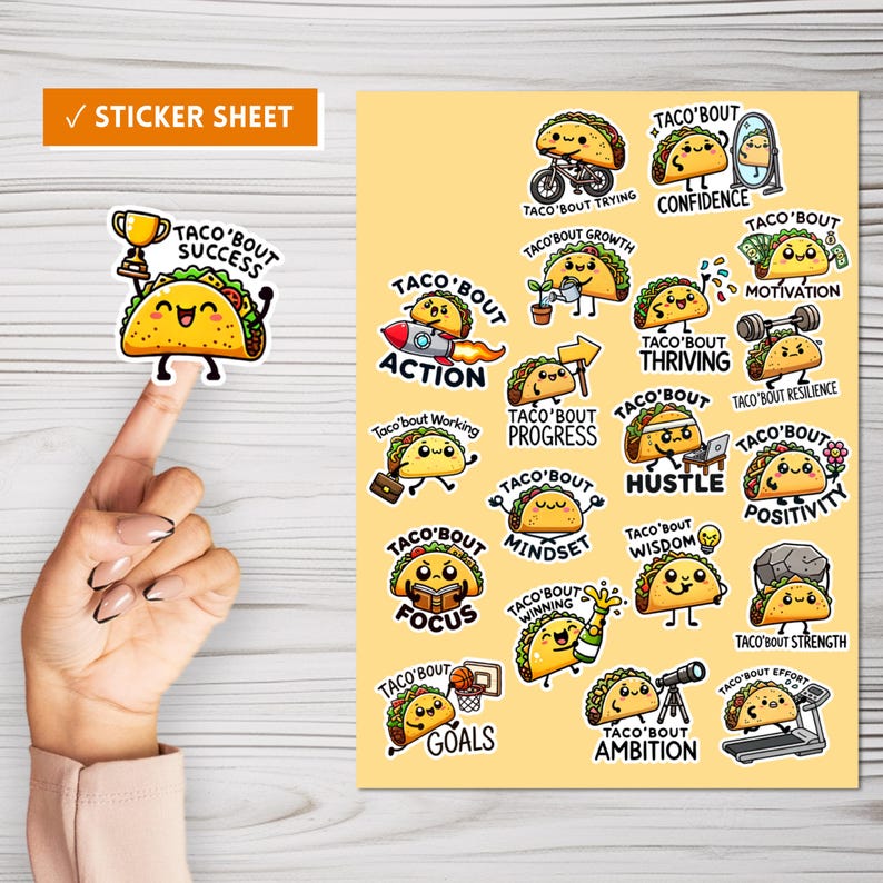 Kawaii Taco Food Pun Motivational PNG Stickers, Cute Growth & Self ...