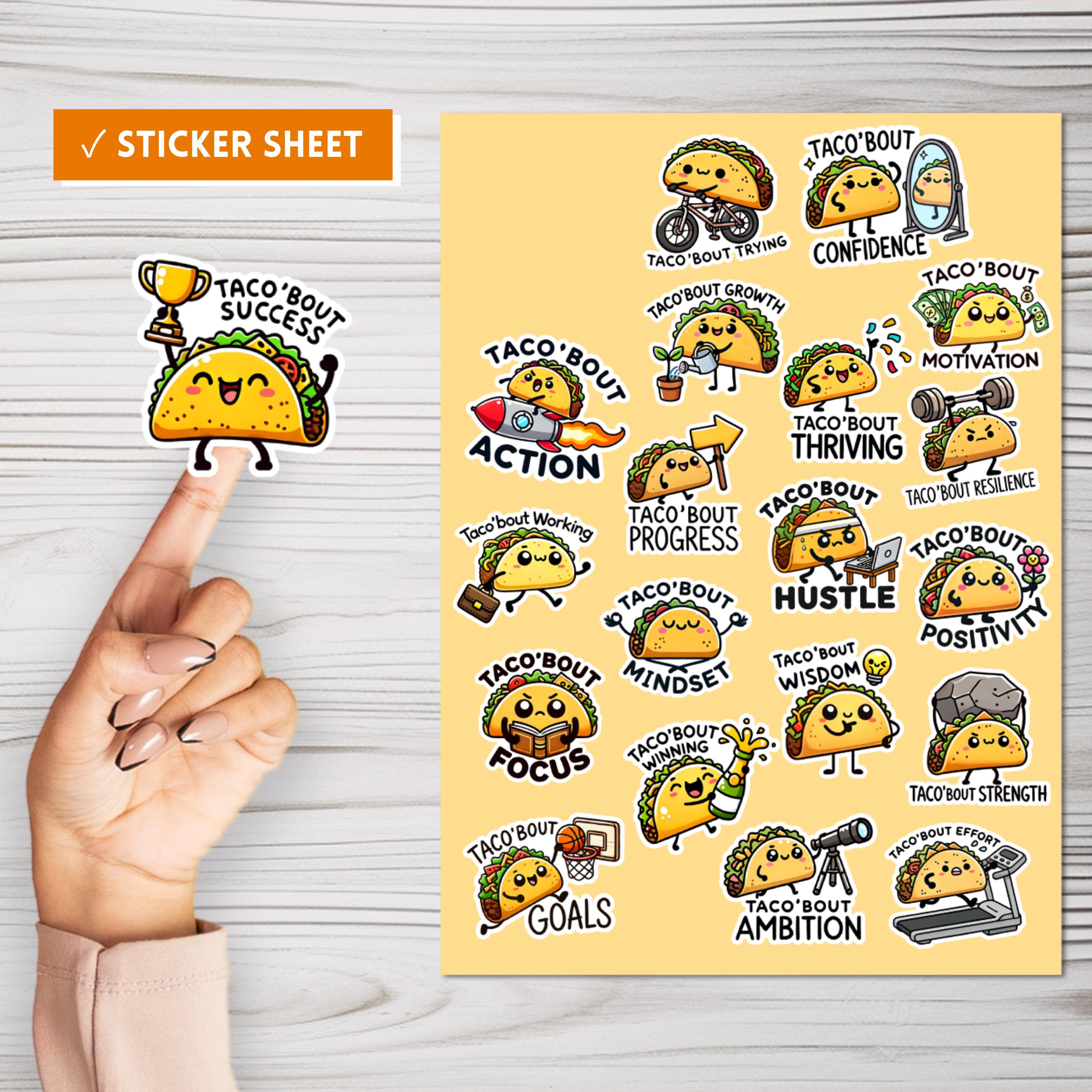 Kawaii Taco Food Pun Motivational PNG Stickers, Cute Growth & Self ...