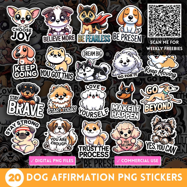 Cute Dog Self Affirmation PNG Stickers, Cartoon Dog Breeds Clipart ...