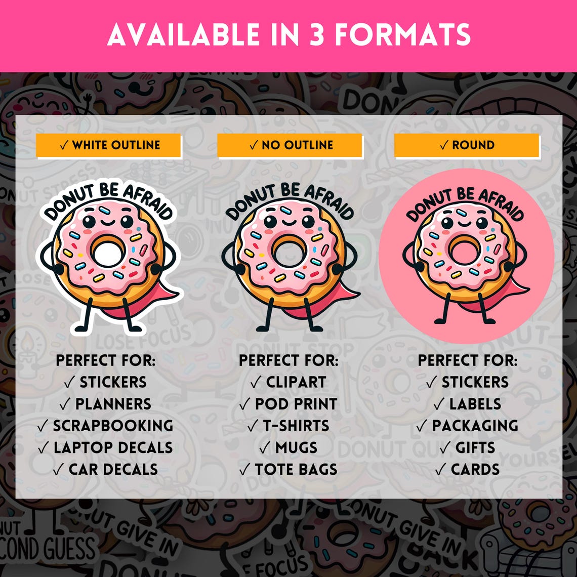 Kawaii Donut Food Pun Motivational PNG Stickers, Cartoon Self Care ...