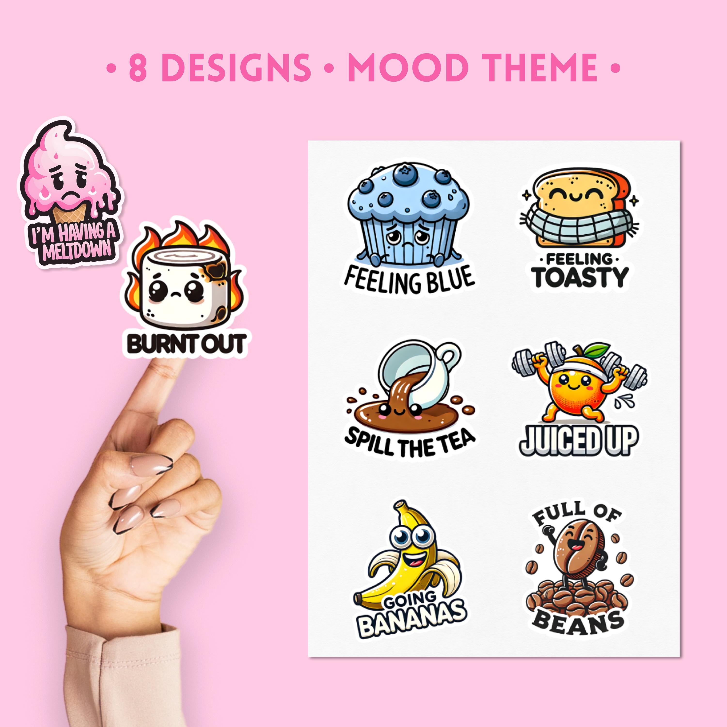 Funny Food Digital Mood Sticker Pack, Cute Cartoon Food Quote Clipart ...