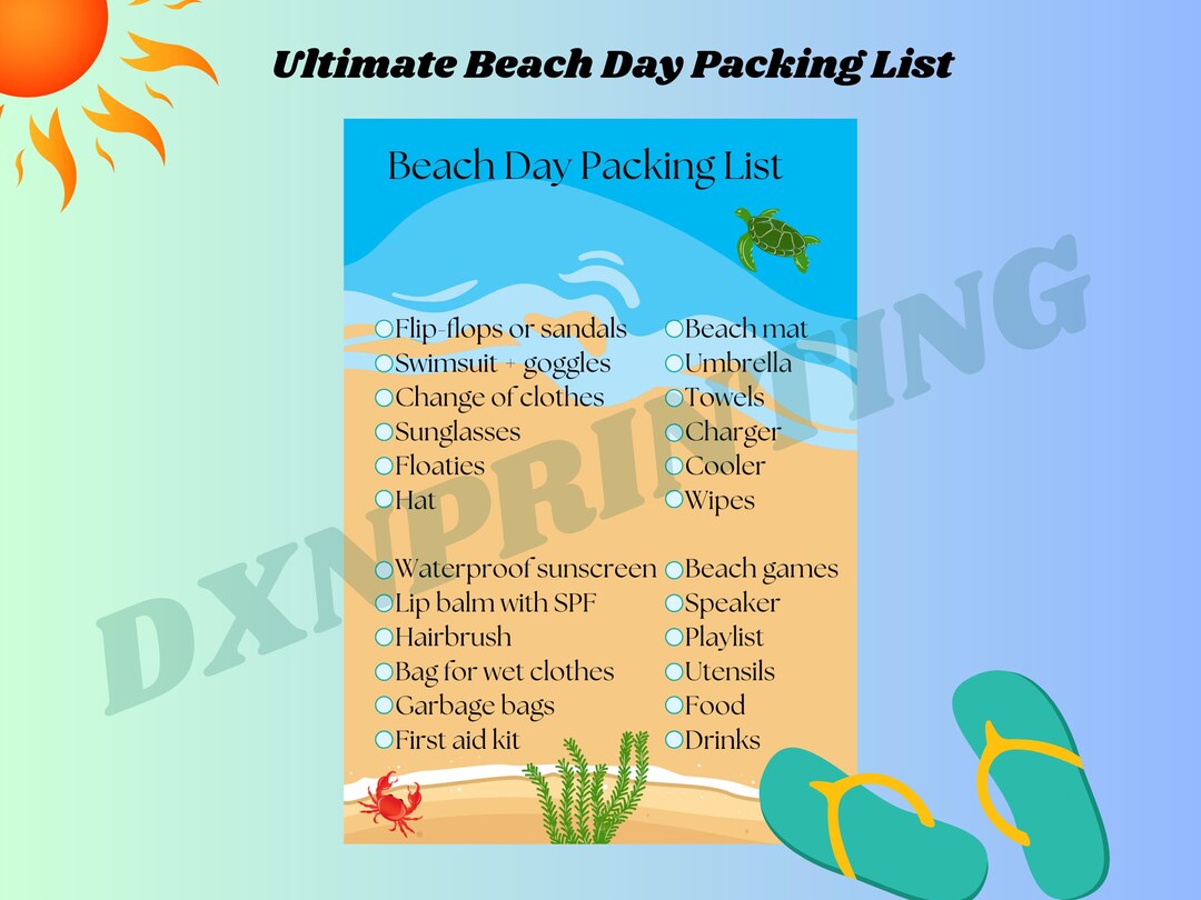 Printable Beach Day Packing List! - Etsy