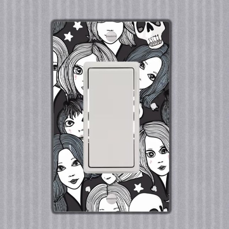 Goth Girl Black and White Gothic Pattern Light Switch Toggle, Rocker or ...