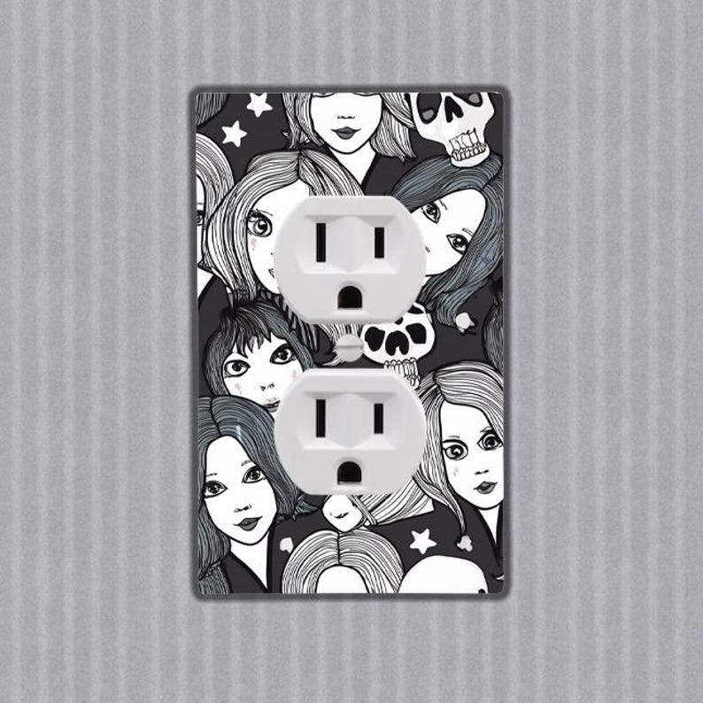 Goth Girl Black and White Gothic Pattern Light Switch Toggle, Rocker or ...