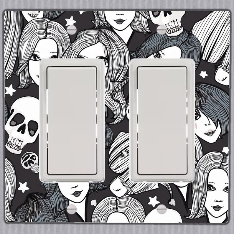 Goth Girl Black and White Gothic Pattern Light Switch Toggle, Rocker or ...