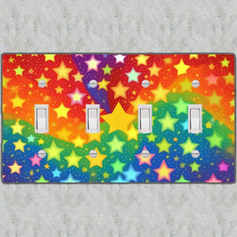Rainbow Stars Girls Room Light Switch Toggle, Rocker or Outlet Duplex ...