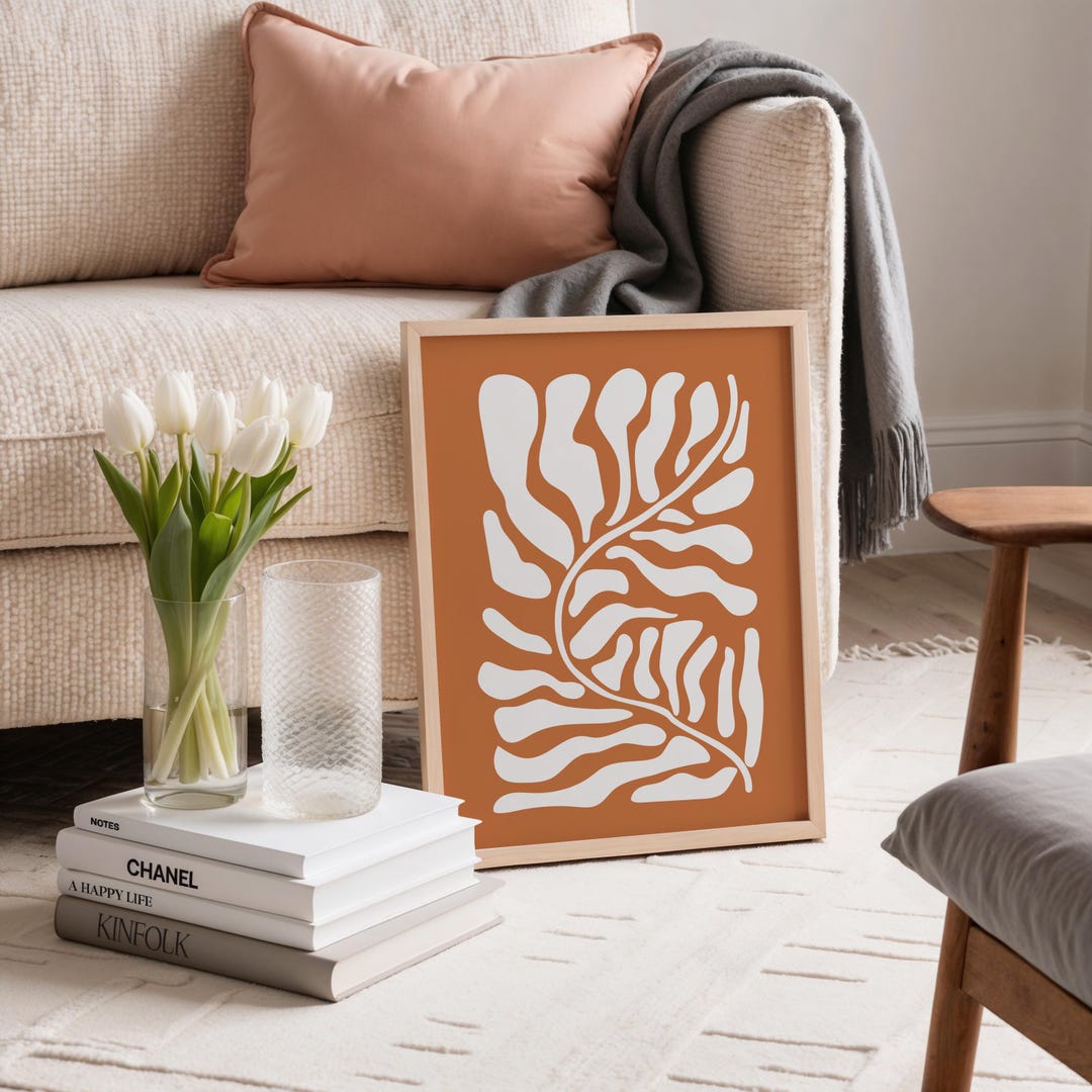 Caramel Wavy Leaf Art Print | Large Abstract Floral Wall Art | Organic ...