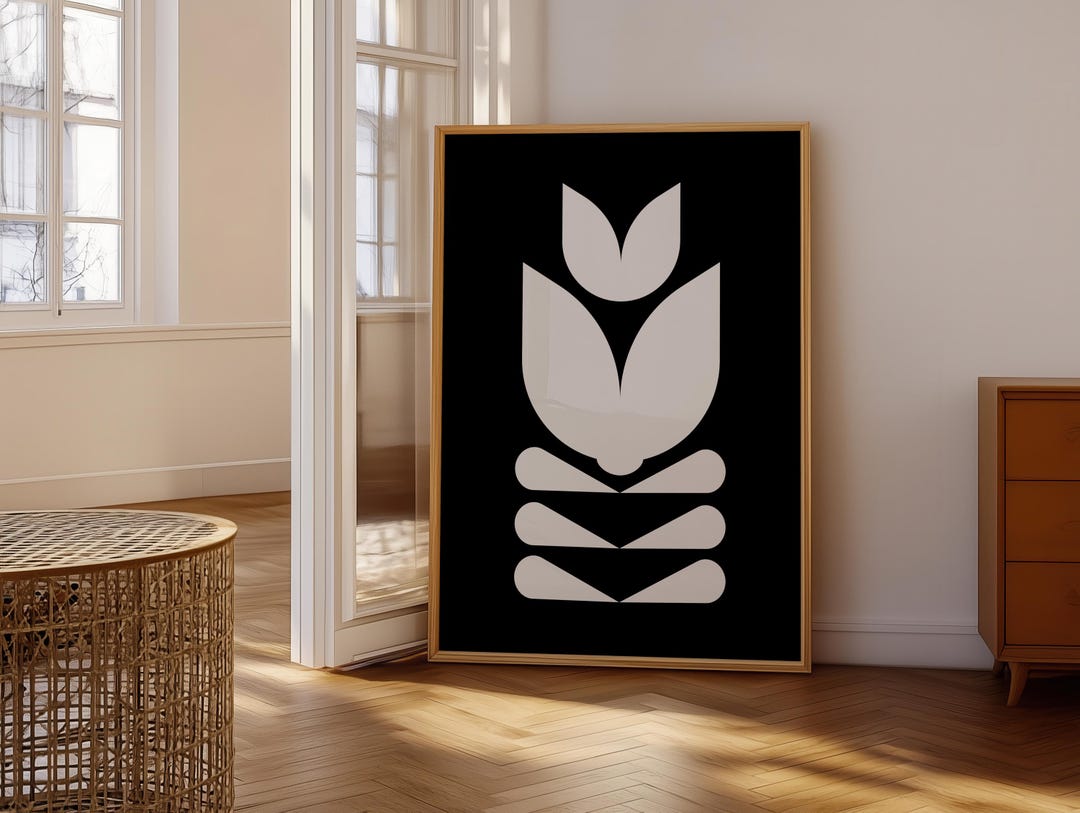Black Abstract Bloom Art Print | Modern Floral Wall Art Download ...