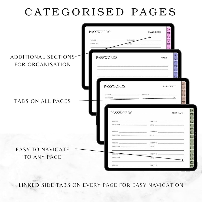 Digital Planner | Digital Password Tracker | Alphabetical Organiser ...