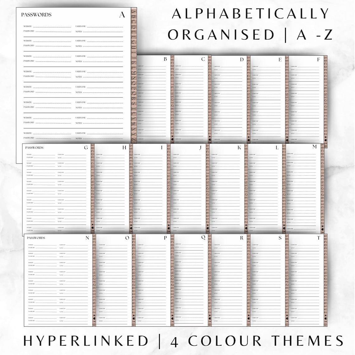 Digital Planner | Digital Password Tracker | Alphabetical Organiser | Password Log | 4 Colour ...