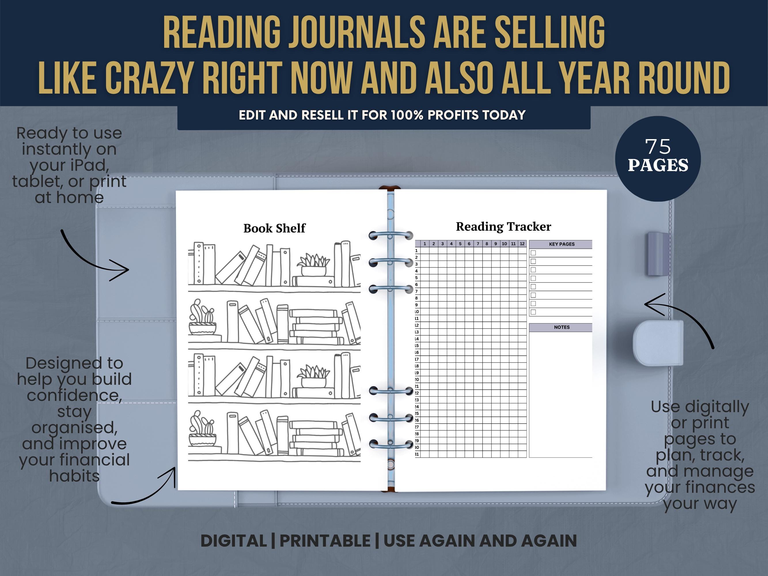 Reading Journal Canva Template | Editable Book Tracker & Review Planner ...