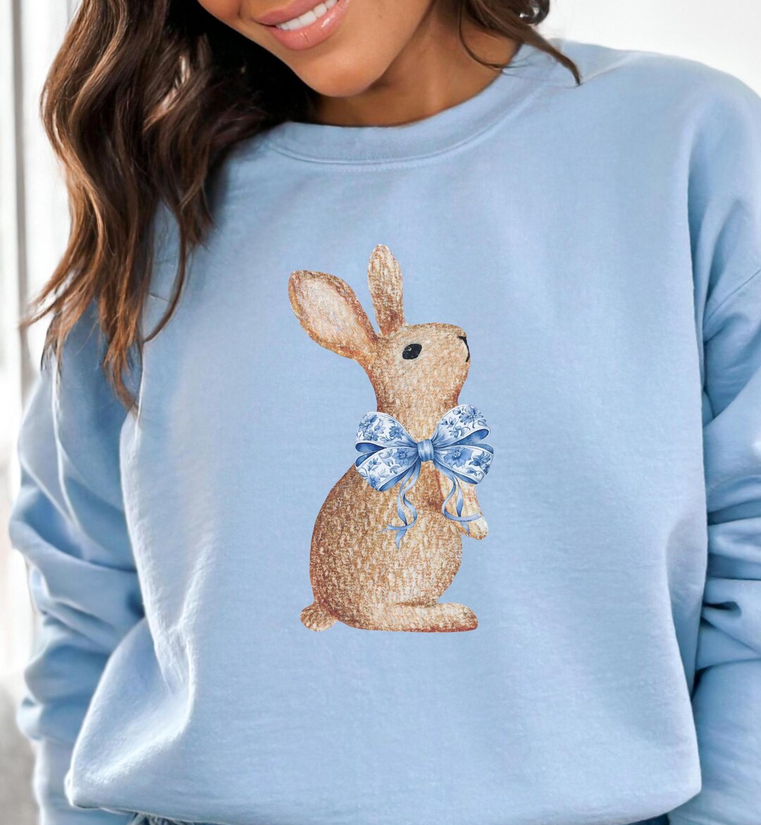 Blue Chinoiserie Easter Rabbit Shirt, Happy Easter Crewneck, Blue ...