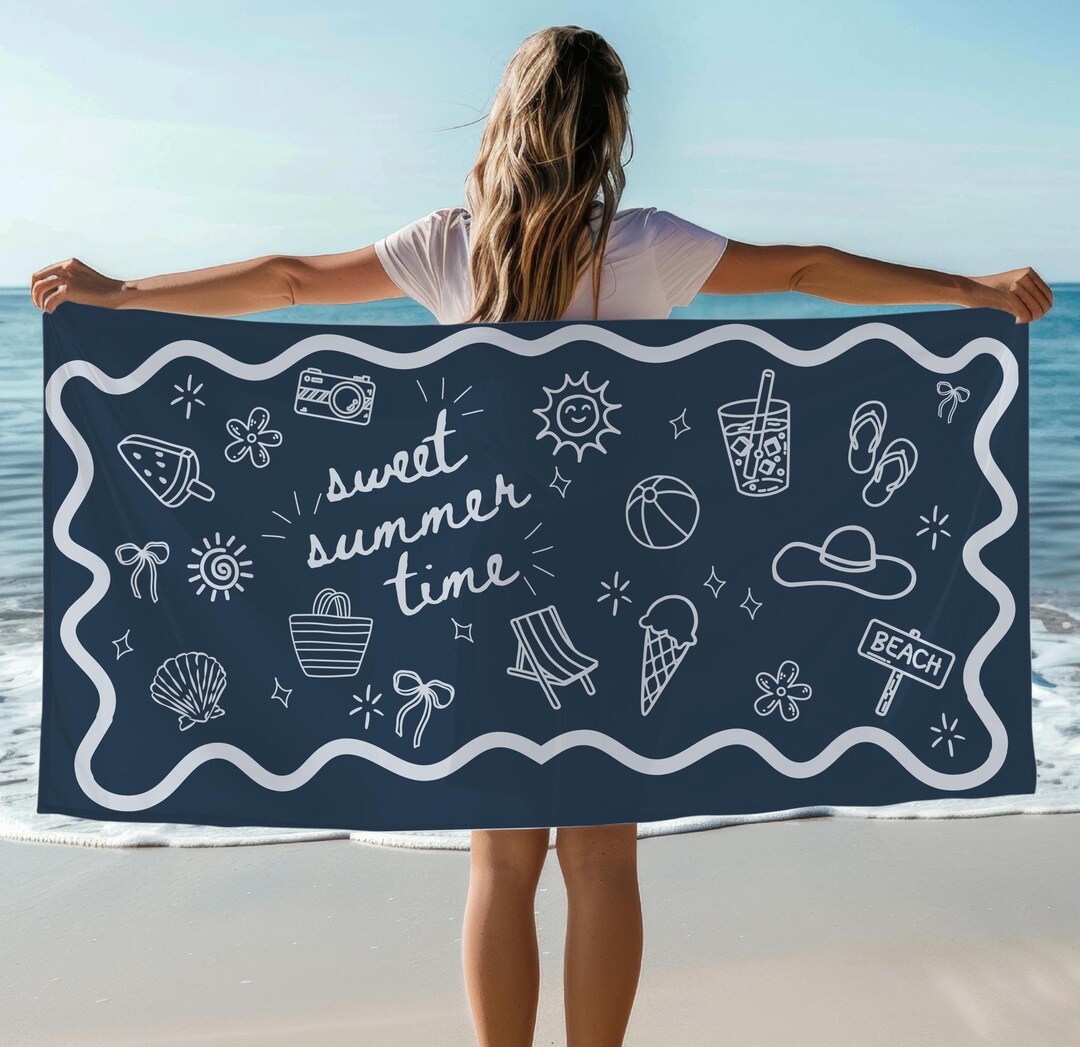 Sweet Summer Time Beach Towel, Doodle Art, Custom Beach Towel ...