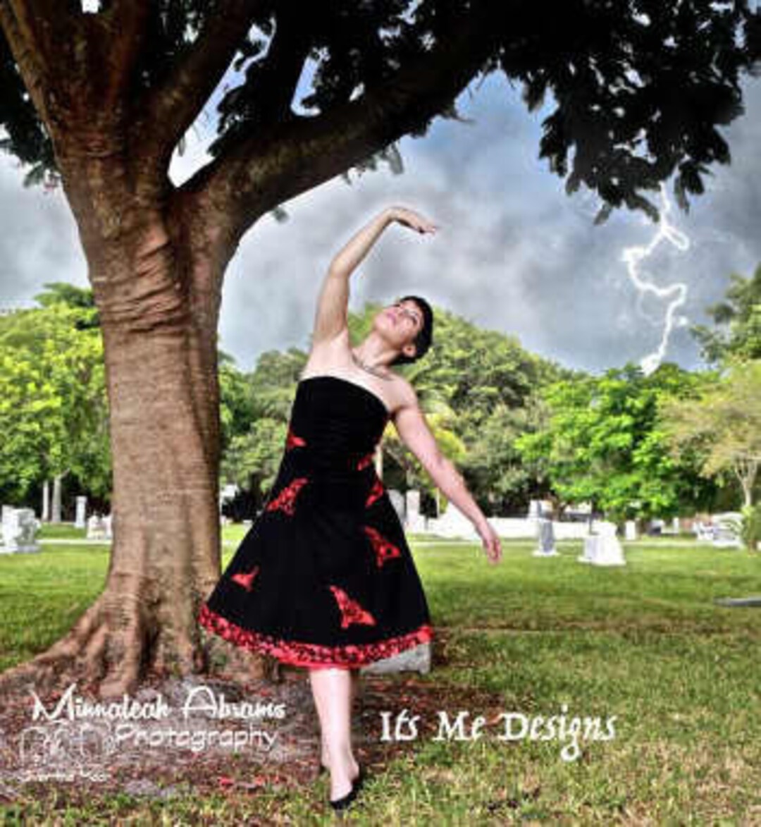 Blood Splatter Red Bat Party Dress Size 7 Strapless Goth Prom Goth ...