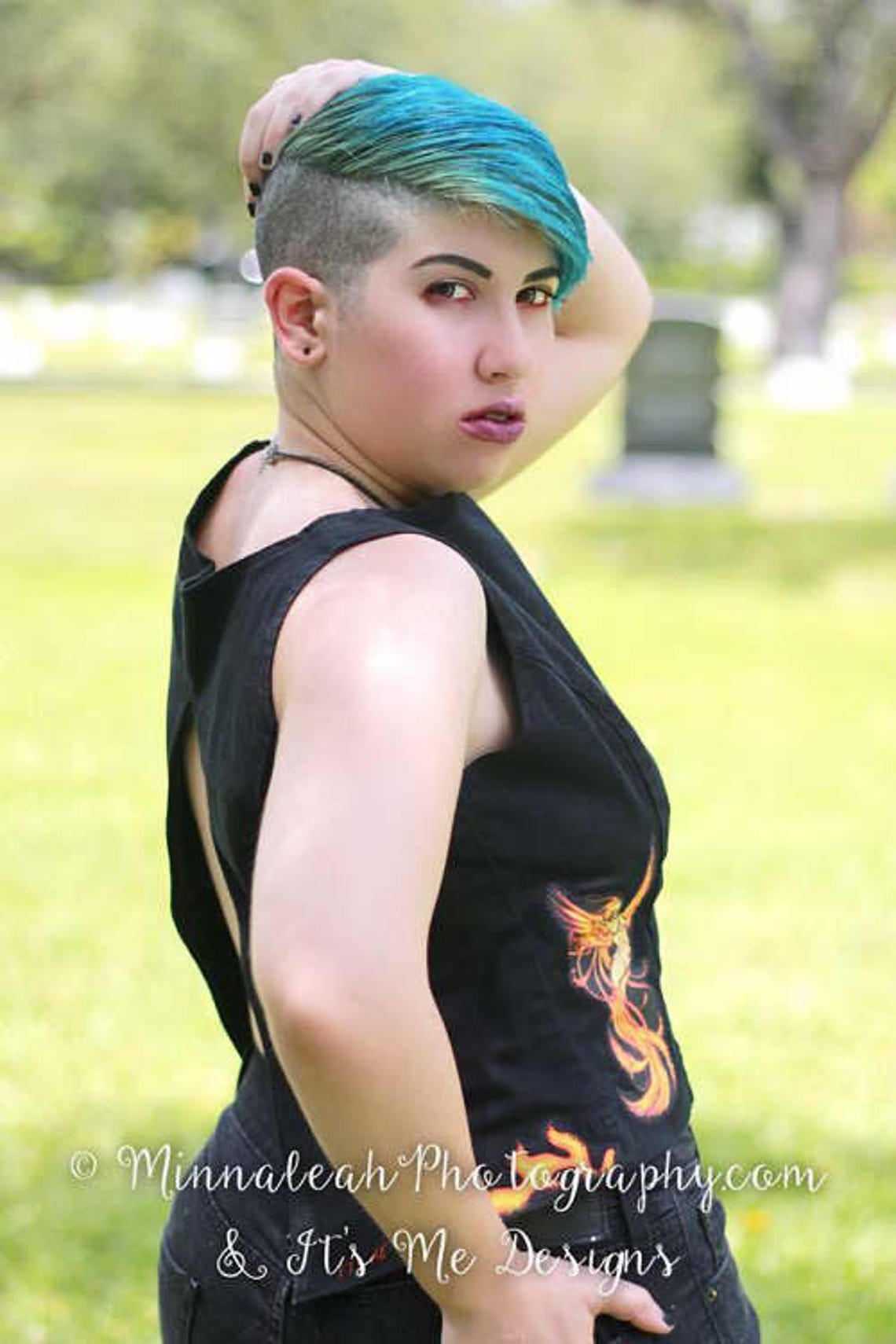 Shirt Midriff Black Crop Top Phoenix Flames Gold Rocker Stage Wear It's ...