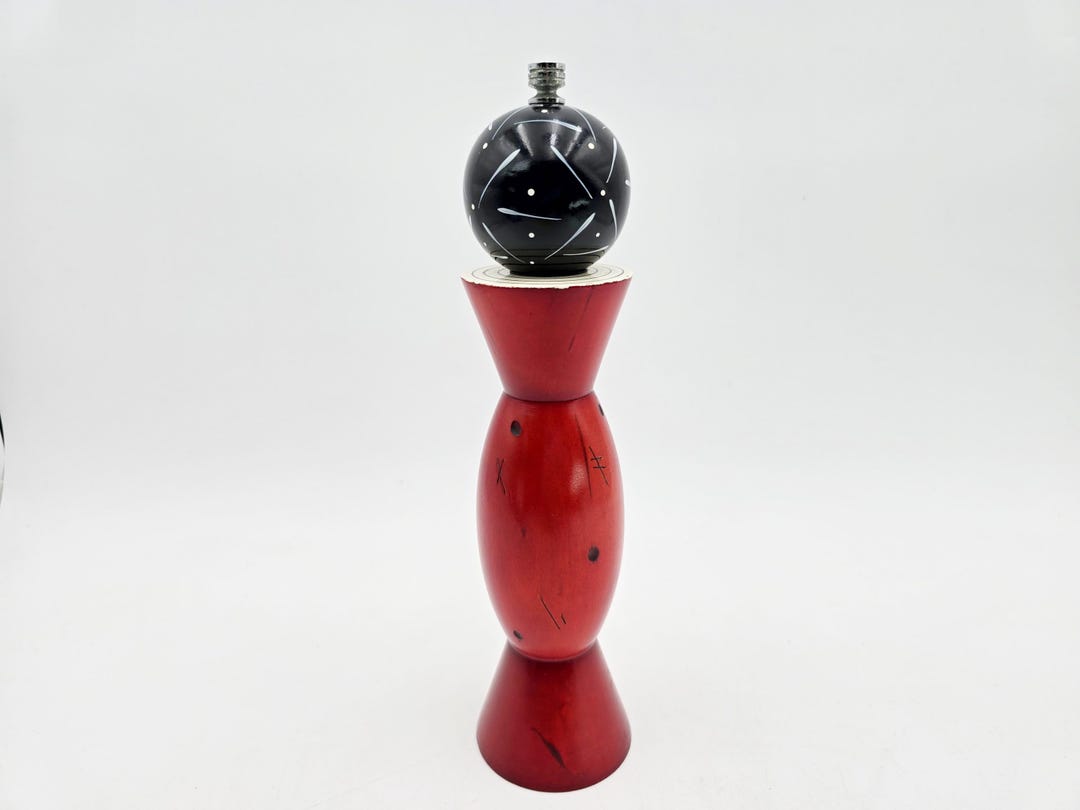 Memphis Style Red and Black Wooden Peppermill Handcrafted by Designer ...
