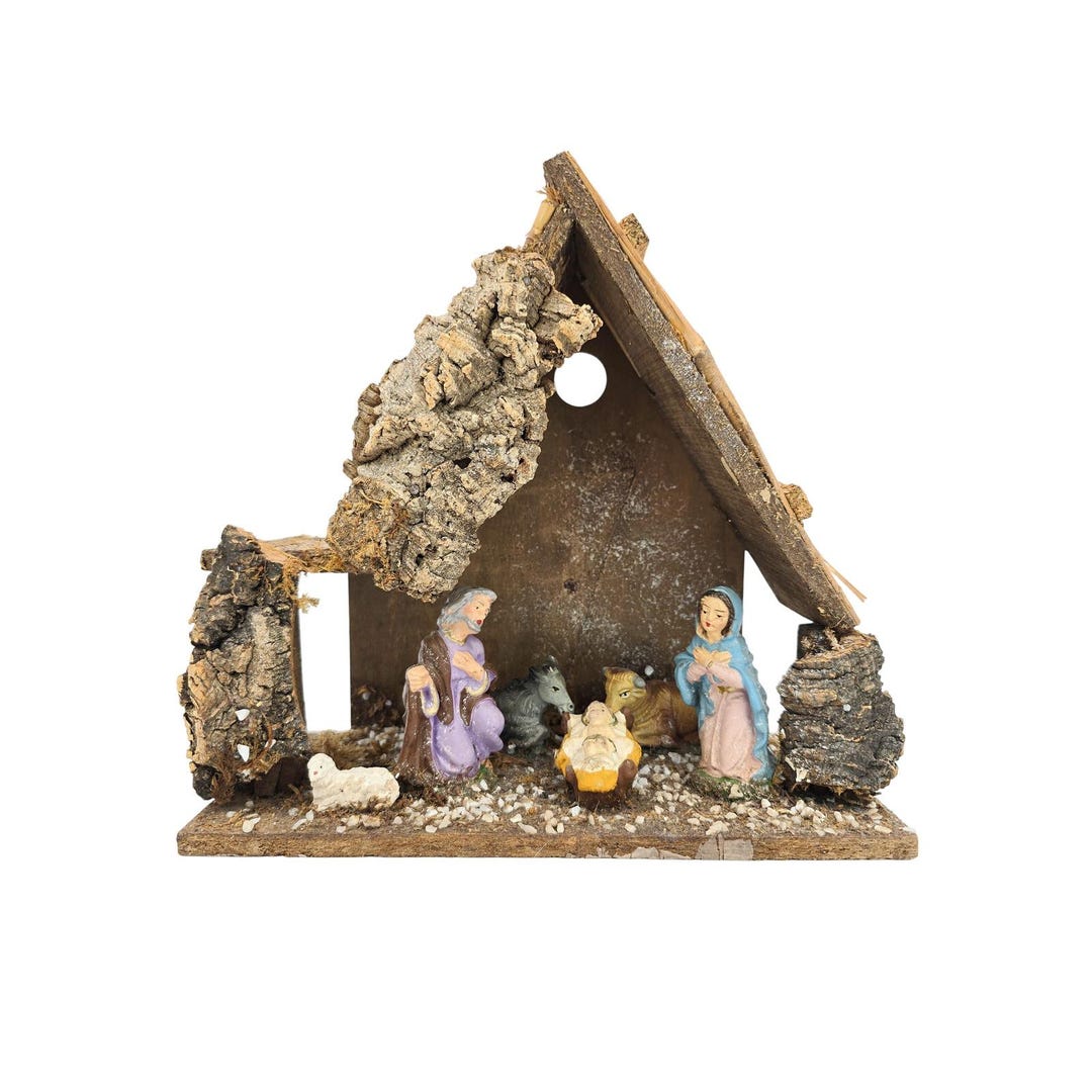 Vintage Italian Nativity Crèche: Rustic Wood Stable, Ceramic Figures - Etsy