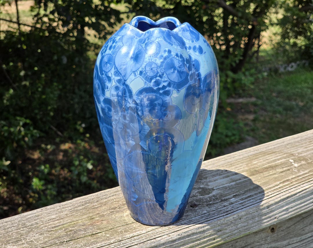 Bill Campbell Blue Flambeaux Crystalline Ceramic Vase, 1990s, Signed ...