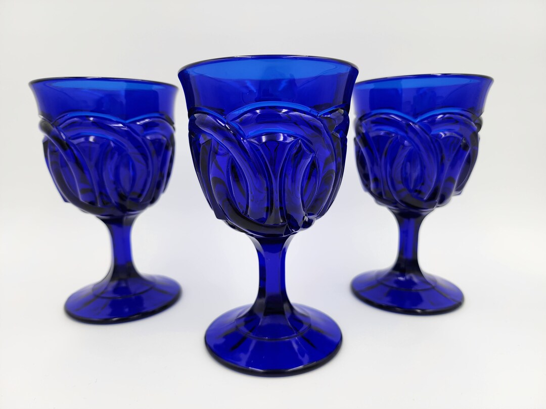 Cobalt Blue Double Ring Goblets, by Wright L.G., 1968 1975 - Etsy