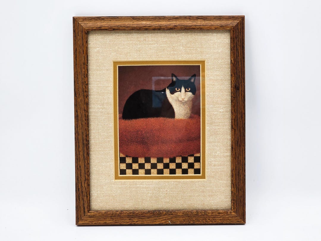 Art Print: Pavane in Red, by John Simpkins | Folk Art Tuxedo Cat - Etsy