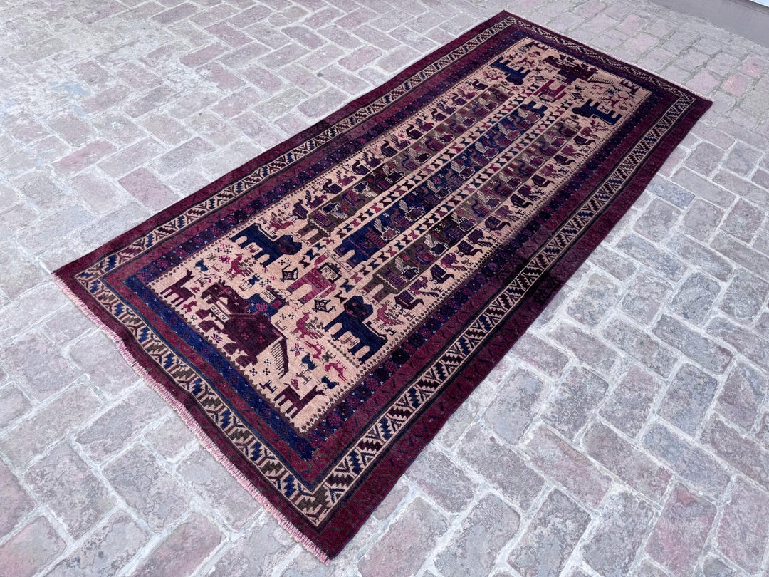 4'2x9'1ft Afghan Zakani Rug – Handmade Wool Runner With Tribal Motifs ...