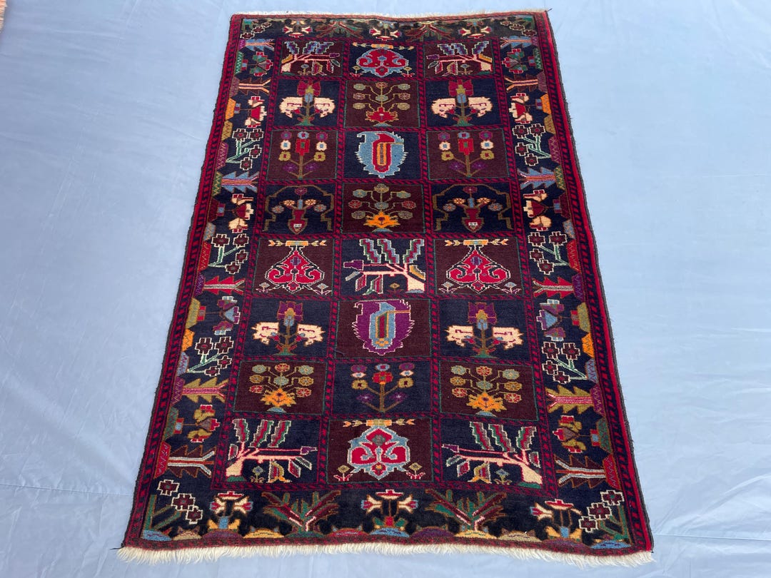 3x4 Vintage Afghan Pictorial Rug - War Motif Tribal Carpet - Handmade ...