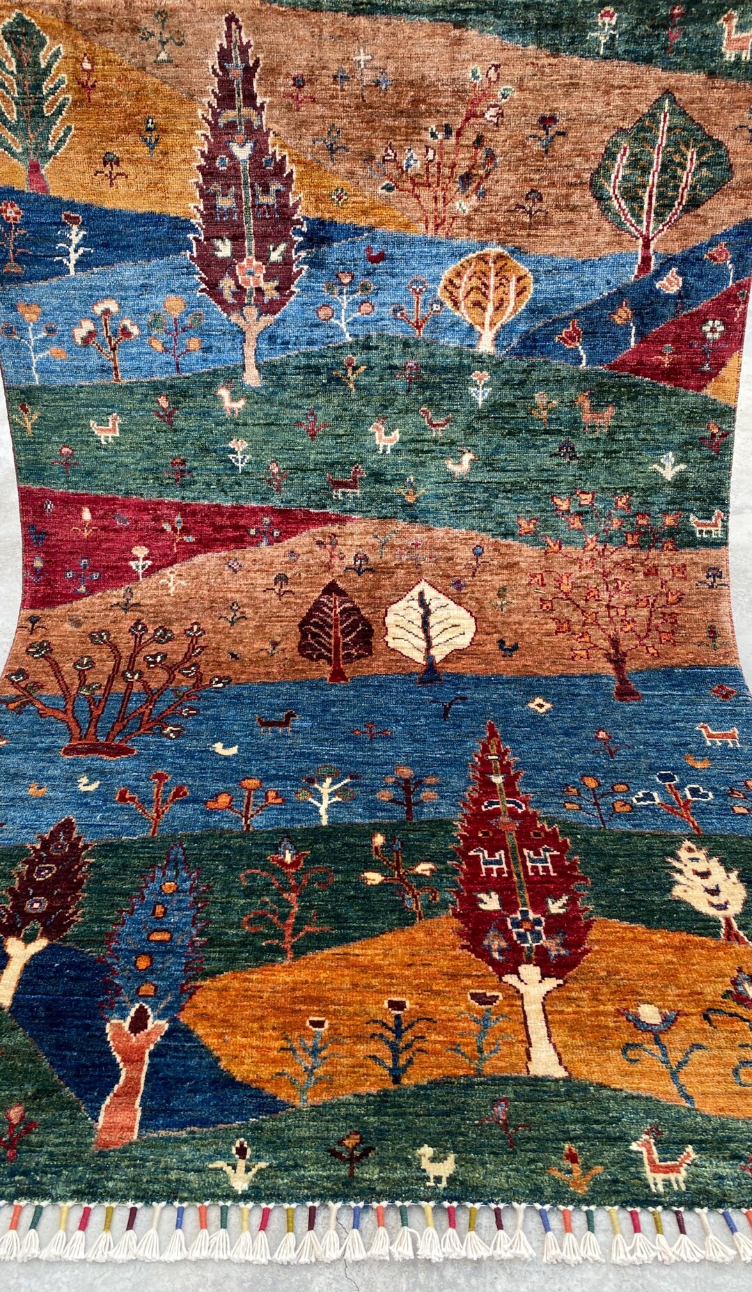 3x5 Handmade Pictorial Afghan Wool Rug – Blue & Brown Tribal Tree of ...
