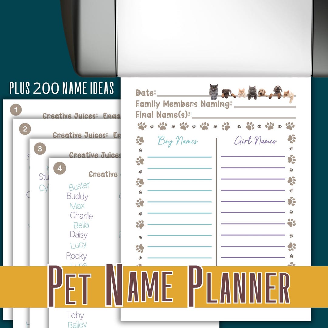 Pet Name Planner Baby Name Tracker New Puppy Name New Cat Name Pet Name ...