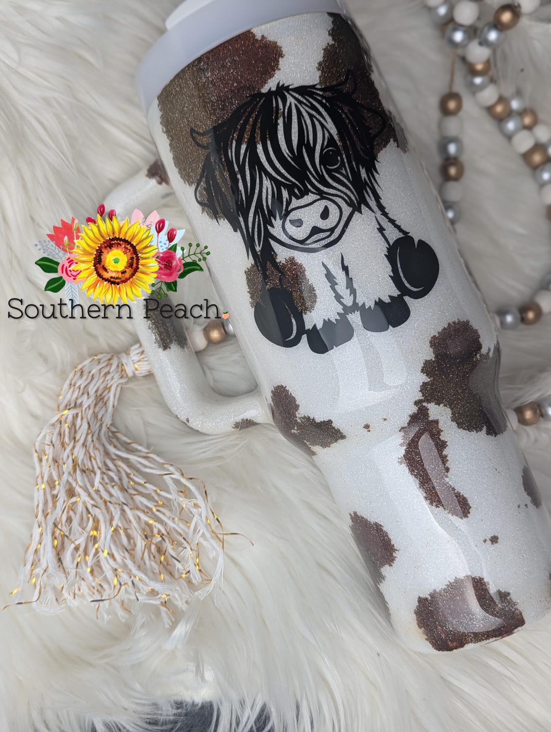 Cow Hide Highland 40oz Handled Glitter Tumbler - Etsy