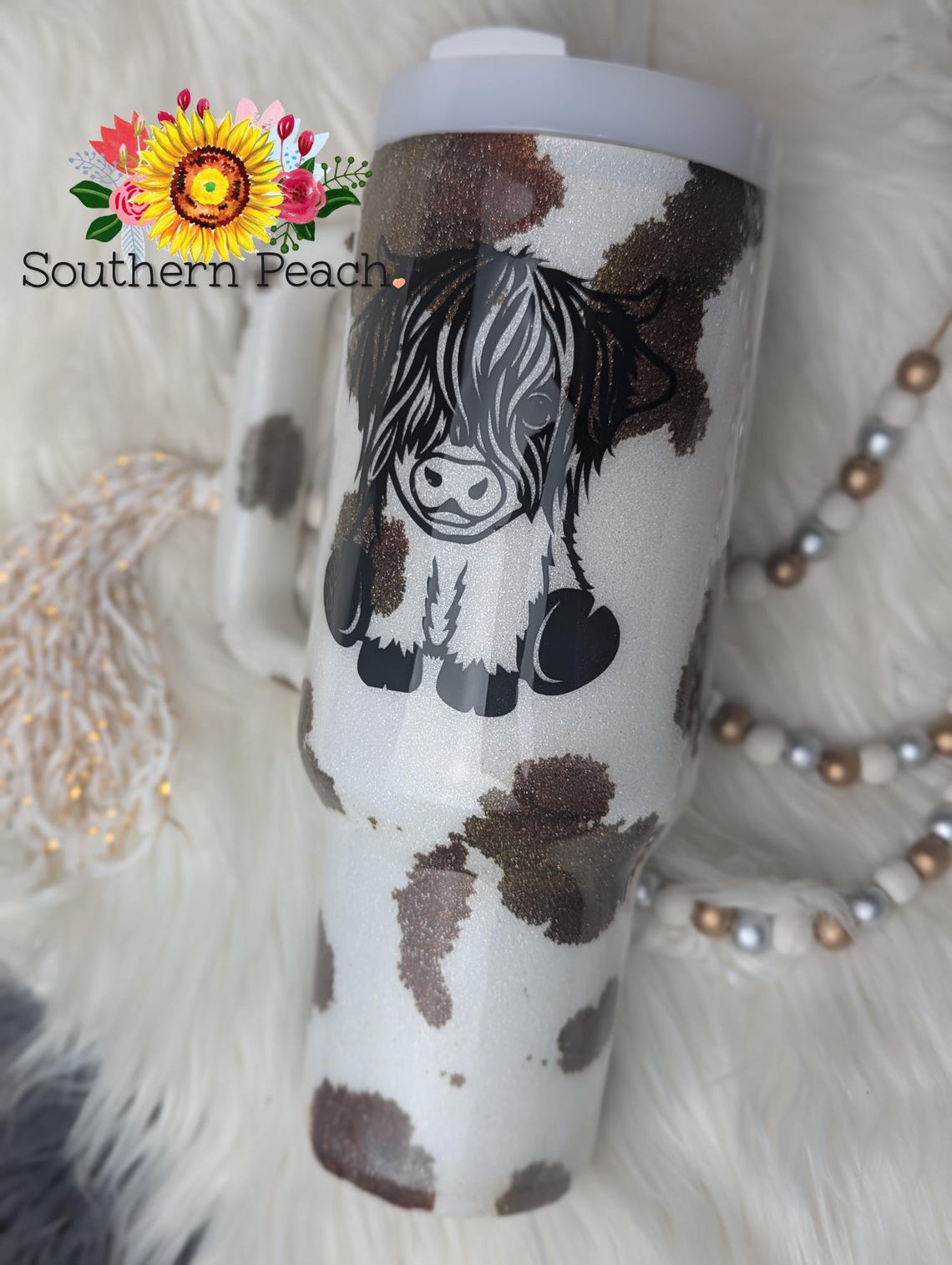 Cow Hide Highland 40oz Handled Glitter Tumbler - Etsy