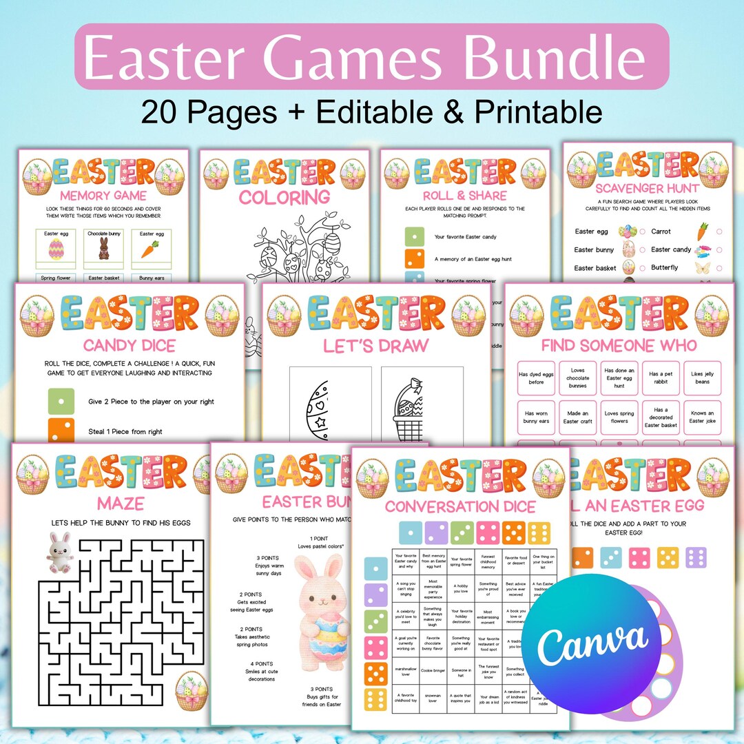 20 Easter Games Bundle, Easter Office Games, Kids Teens Adults Seniors ...
