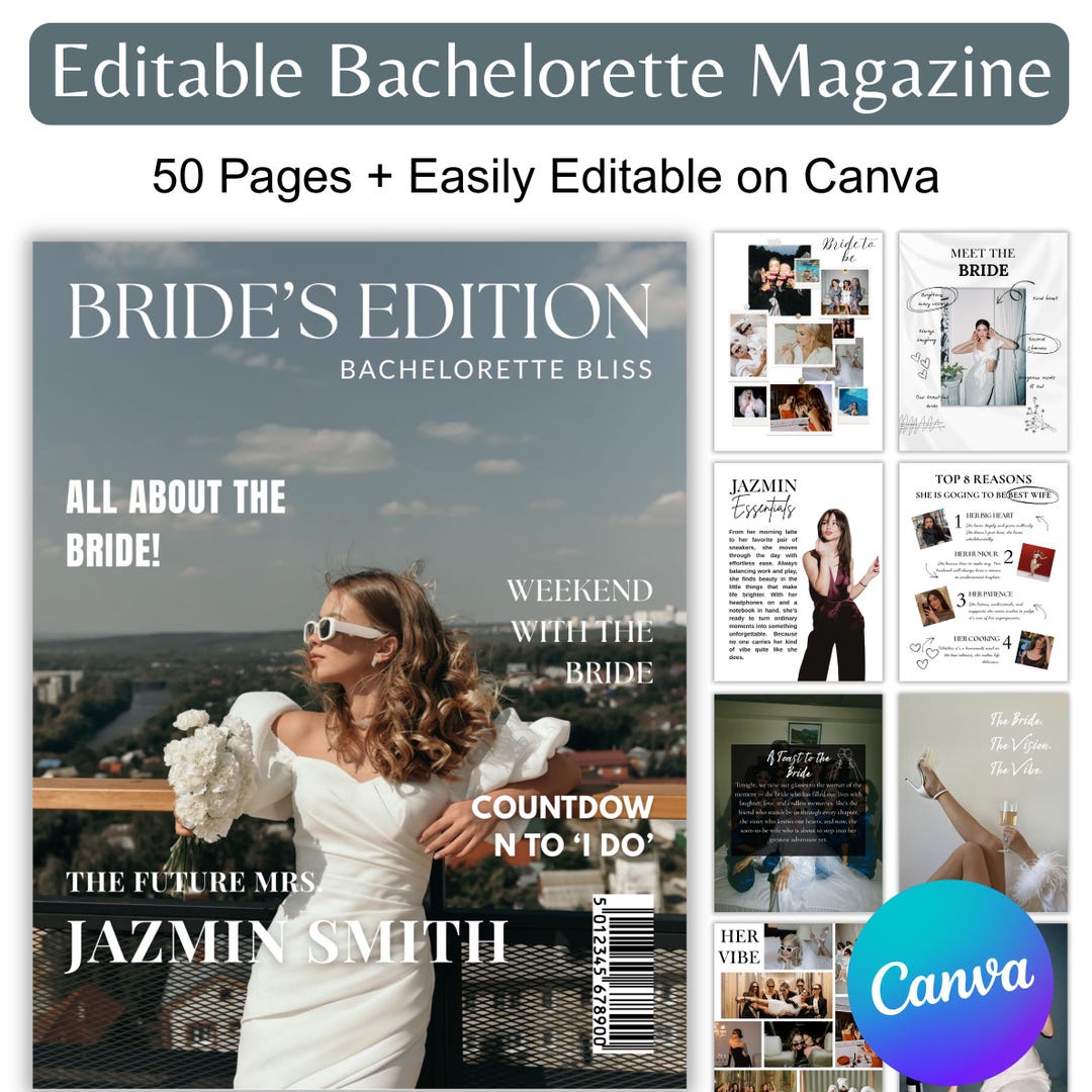 Bachelorette Magazine Template, Canva Editable Bachelorette Party ...