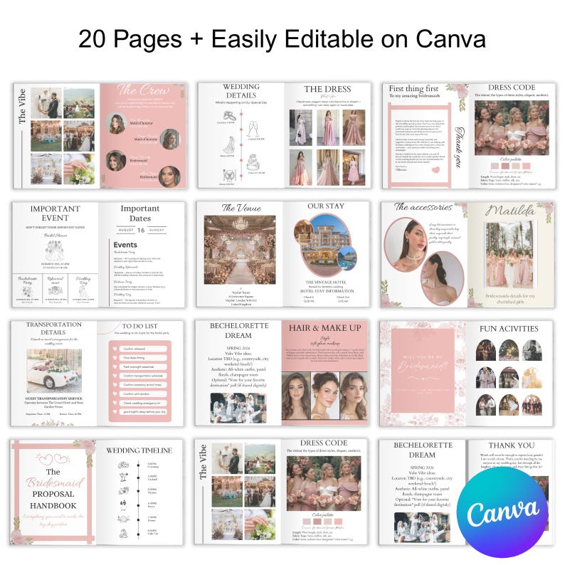Bridesmaid Proposal Handbook Template, Canva Editable Bridesmaid ...
