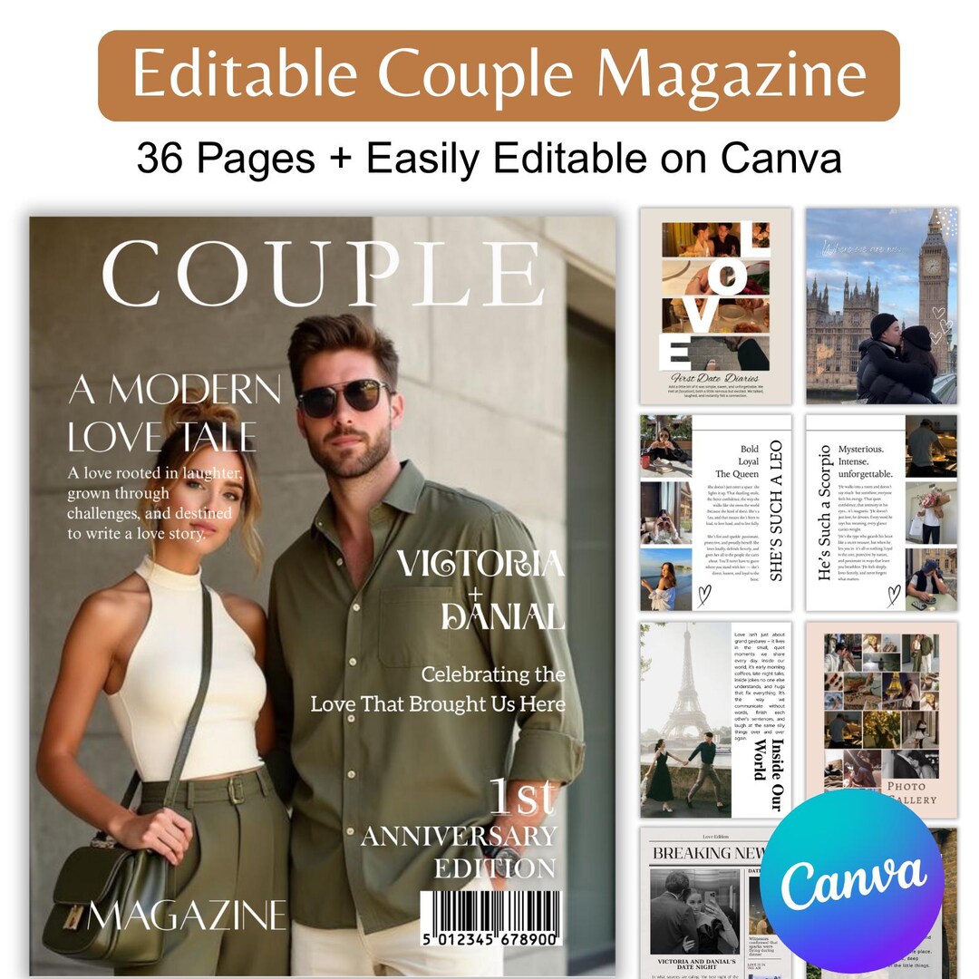 Editable Couple Magazine Canva Template, Love Magazine, Anniversary ...