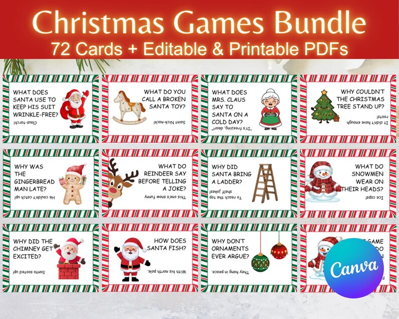 74 Christmas Cracker Jokes, Printable Jokes Card, Printable Christmas ...