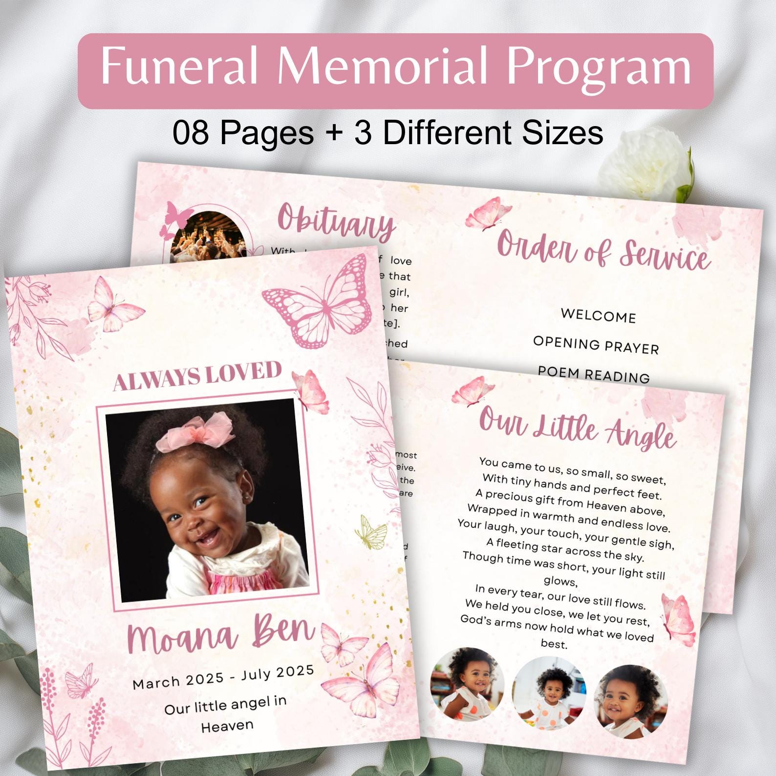 Butterfly Baby Funeral Program, Infant Loss Obituary Program, Child ...