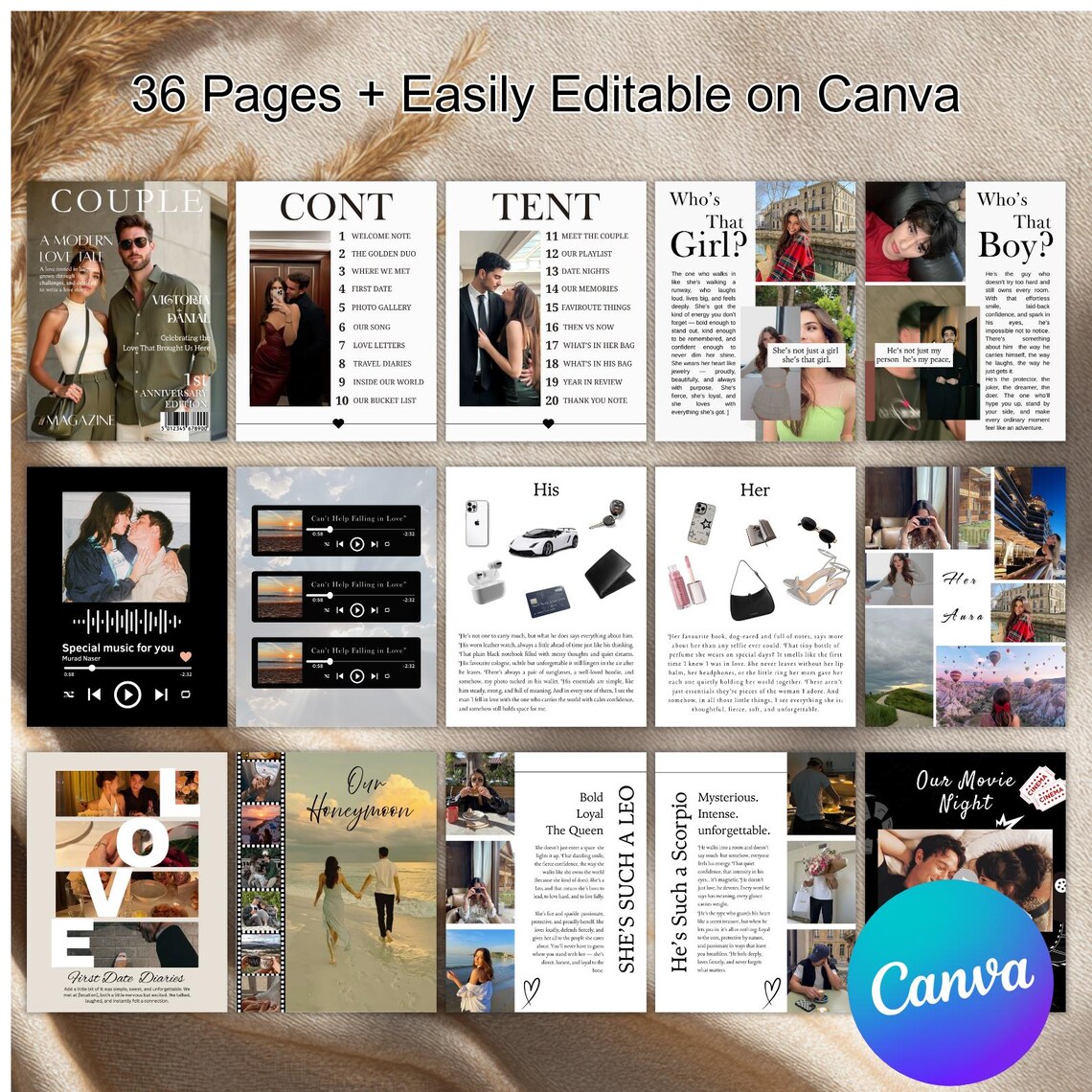 Editable Couple Magazine Canva Template, Love Magazine, Anniversary ...