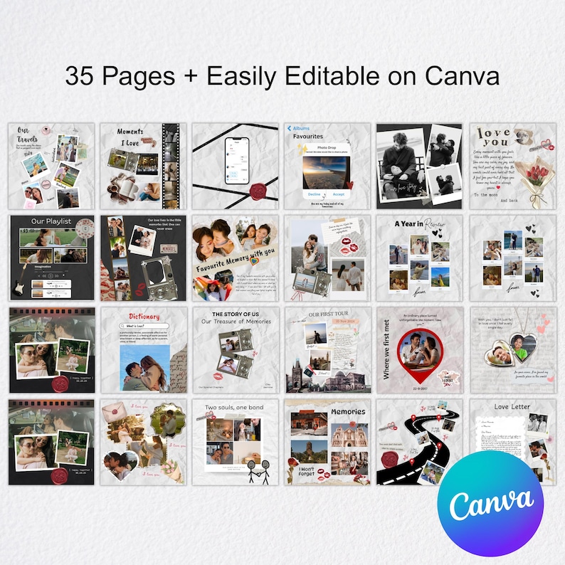 35 Anniversary Book Template, Canva Editable Memory Book Template ...