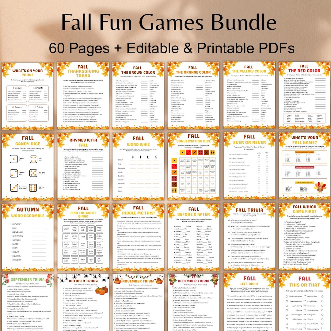 Fall Fun Games Bundle, Autumn Activities for Kids and Adults, Editable ...