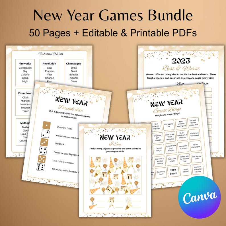 50 New Year Game Bundle, 2026 New Year's Eve Mega Party Game, Printable ...