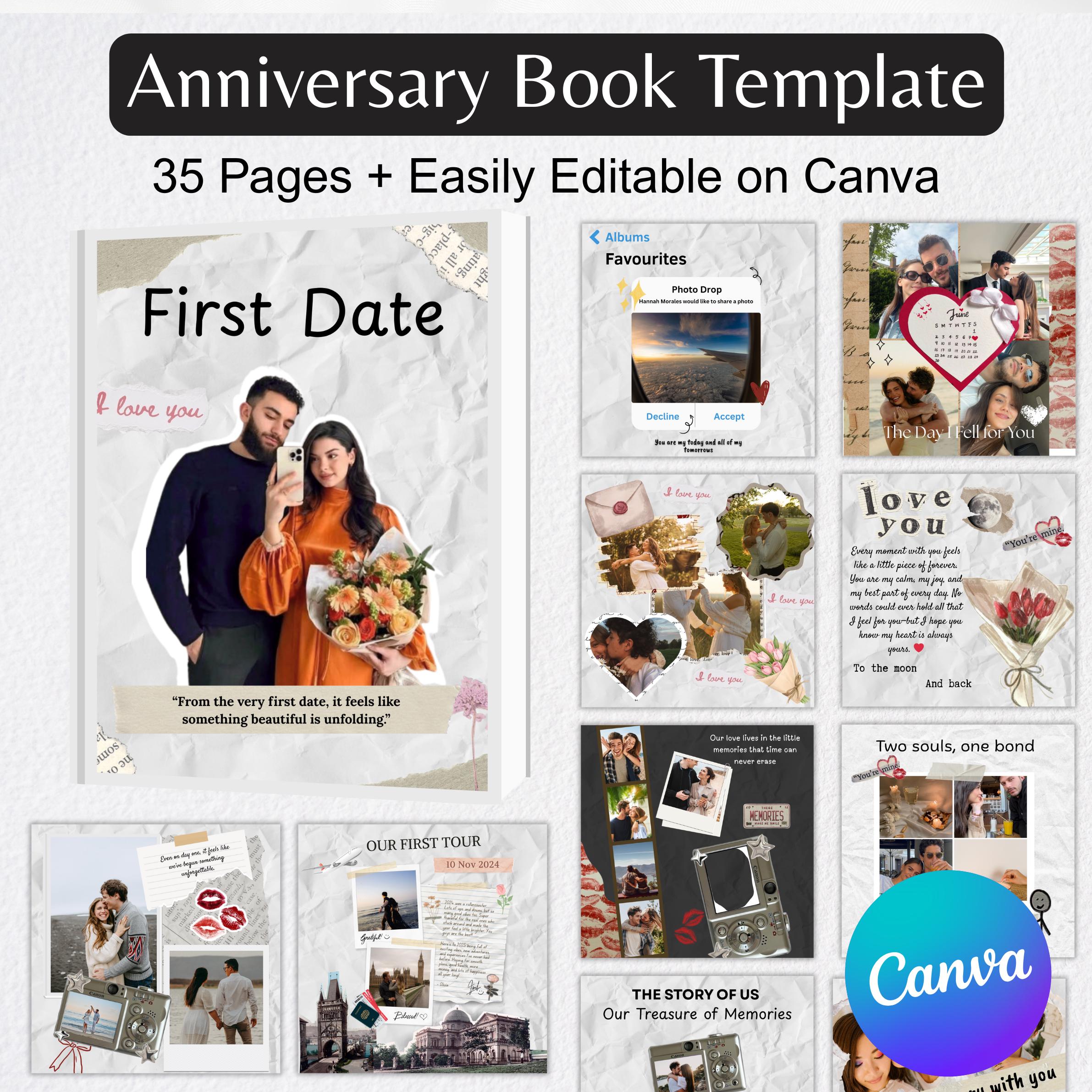 35 Anniversary Book Template, Canva Editable Memory Book Template ...